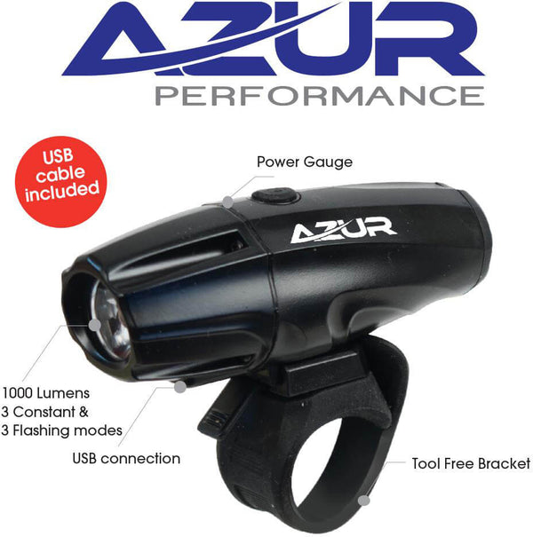 Azur Cove USB 1000lm Headlight - Urban Pedaler